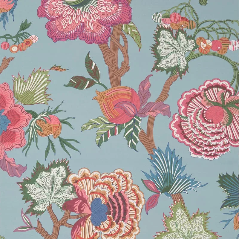 Indienne Jacobean Raspberry and Teal Non-woven Wallpaper T36