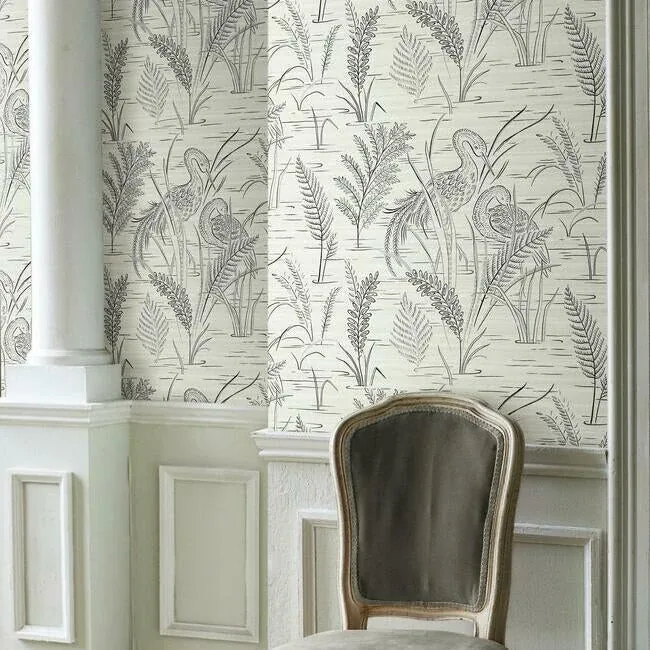 York Wallcoverings Fernwater Cranes Black & Grey Wallpaper | GR5953 ...